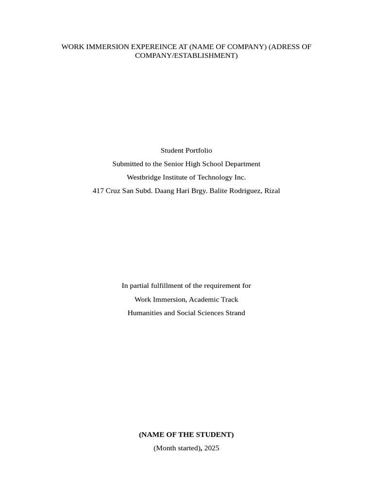 Work Immersion Expereince Format (1) | PDF