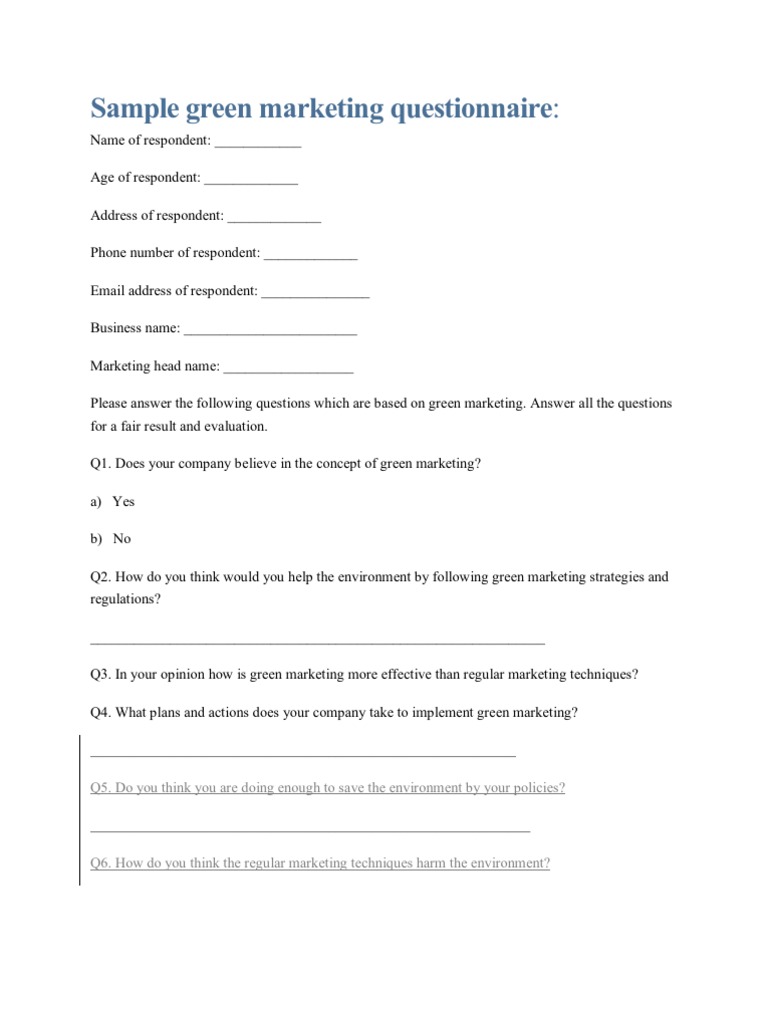 Sample Green Marketing Questionnaire | PDF | Green Building | Marketing