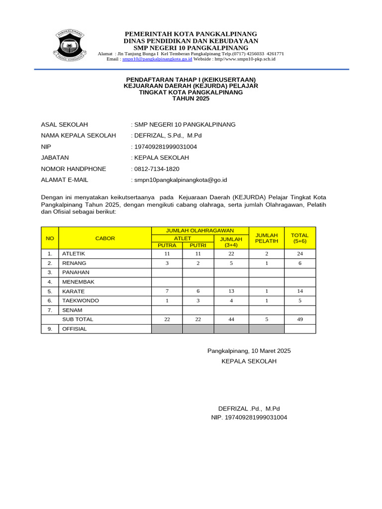 FORM PENDAFTARAN TAHAP I (1) | PDF
