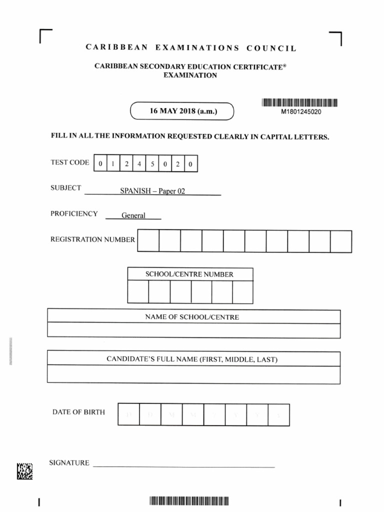 CSEC Spanish June 2018 P2 | PDF