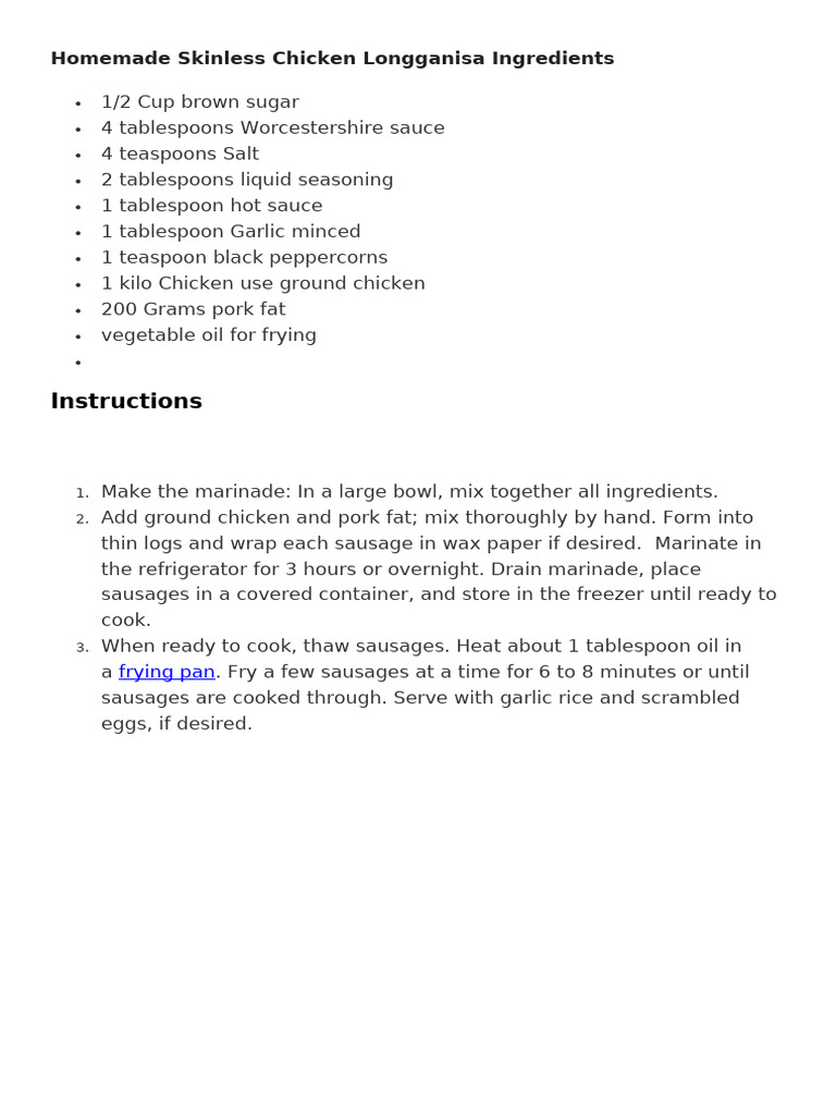 Homemade Skinless Chicken Longganisa | PDF