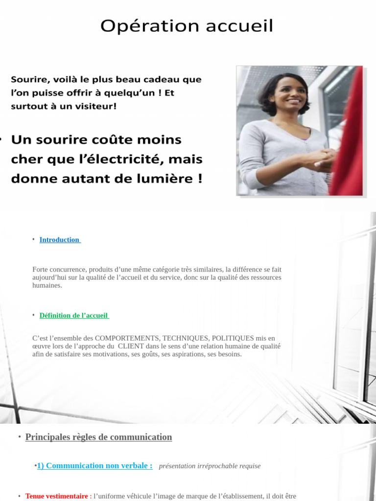 Techniques d'accueil et communication client | PDF | Communication non verbale
