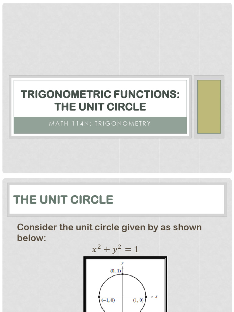 Trigonometric Functions The Unit Circle | PDF | Trigonometric Functions | Trigonometry