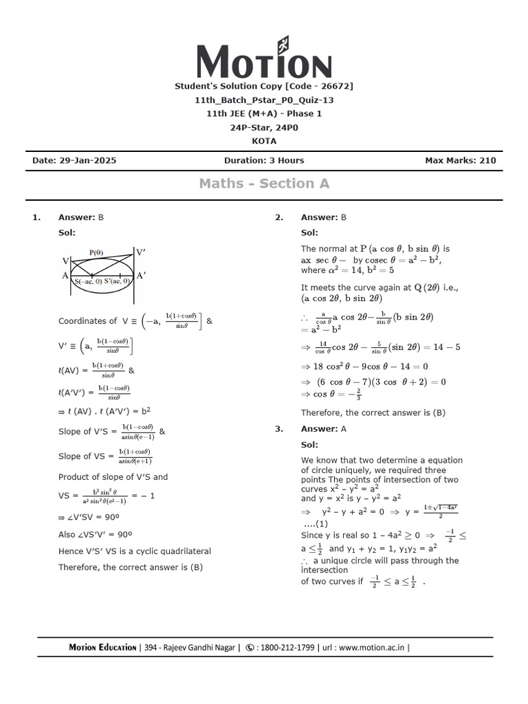 11th Batch Pstar P0 Quiz-13 Solution | PDF | Differential Geometry | Elementary Geometry
