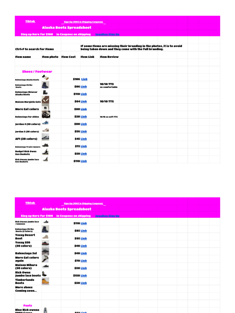 Alaska Spreadsheet - Sheet1 | PDF | Fashion | Clothing
