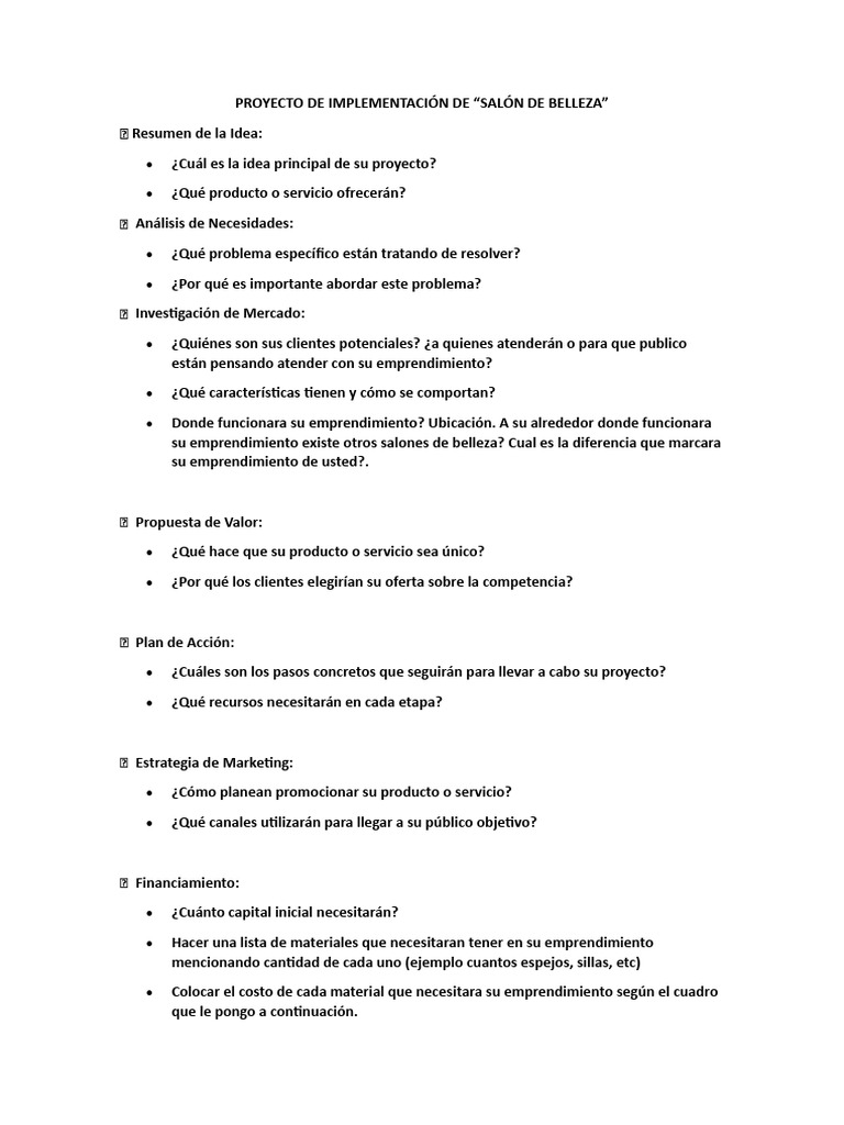 Proyecto de Salón de Belleza: Plan Integral | PDF | Iniciativa ...