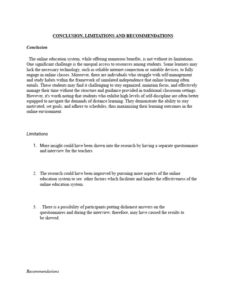 Conclusion, Limitations, Recommendations and Findings | PDF ...