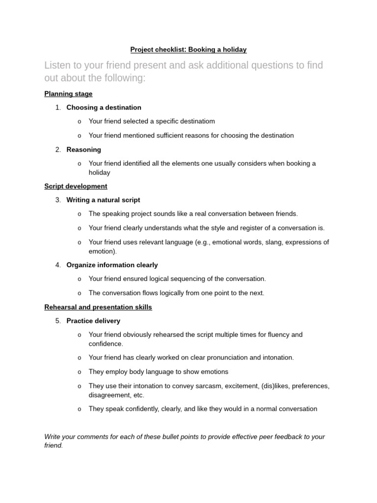 Peer Feedback - Checklist | PDF