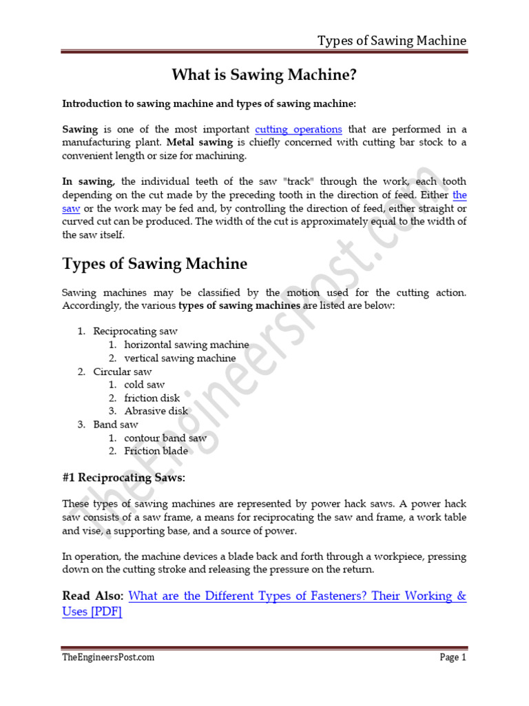 Types of Sawing Machine | PDF | Cutting Tools | Machines