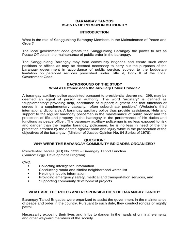 Barangay Tanods | PDF | Police | Information
