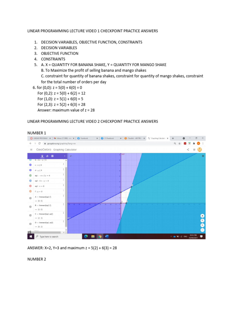 Module 4 Checkpoint Answers For Linear Programming | PDF