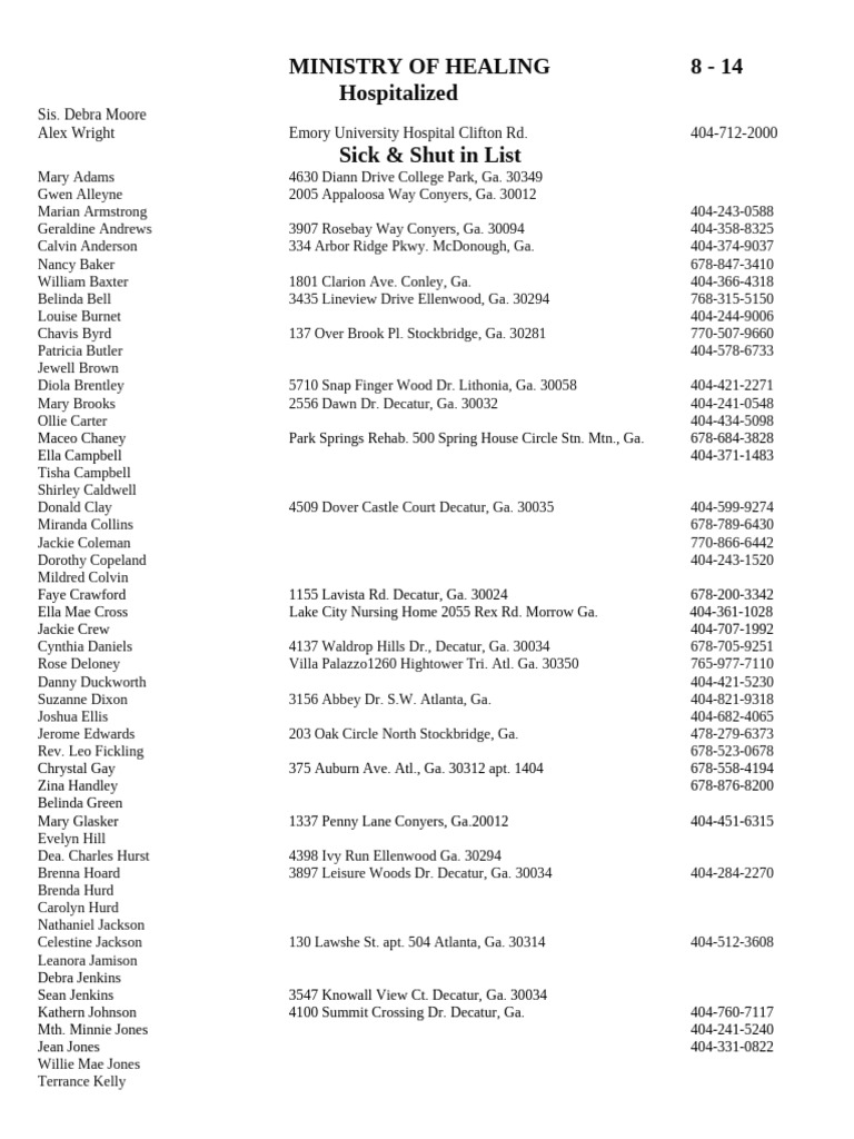 Sick and Shut-In List Update | PDF