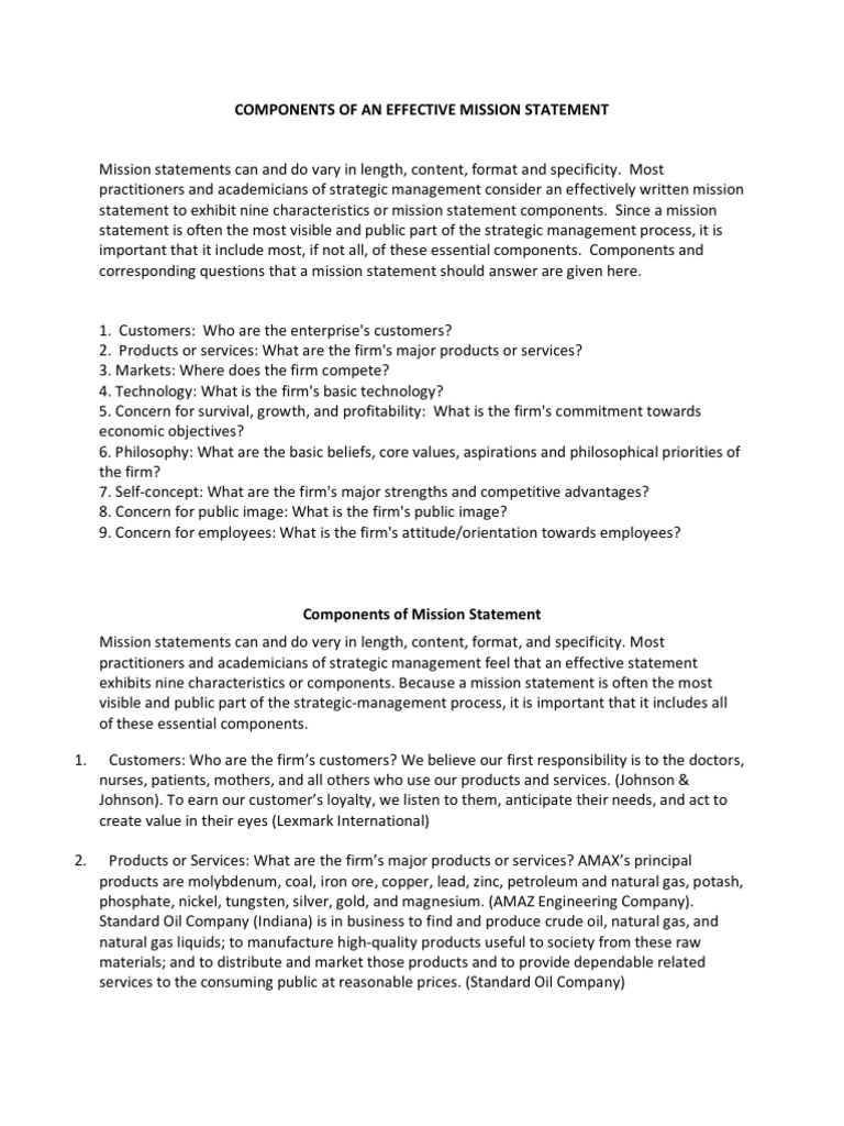 Nine Components of Mission Statements | PDF | Strategic Management ...