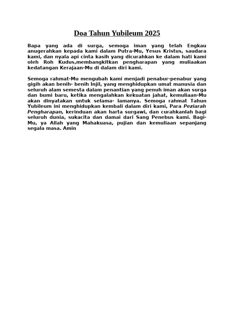 Doa Tahun Yubileum 2025 | PDF