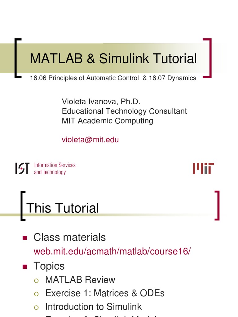 Slides 16.06 16.07 Matlab Simulink | PDF