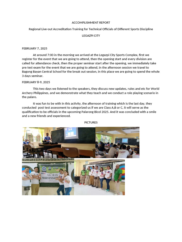 ACCOMPLISHMENT REPORT For DTR Archery | PDF