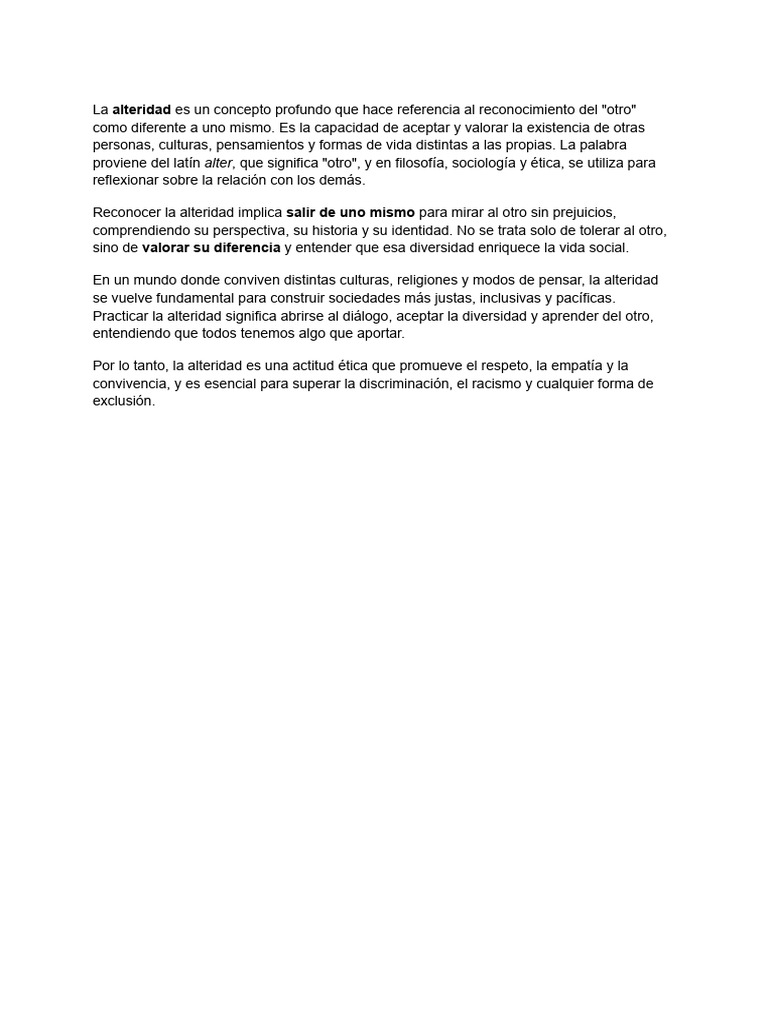 Concepto y Significado de Alteridad | PDF