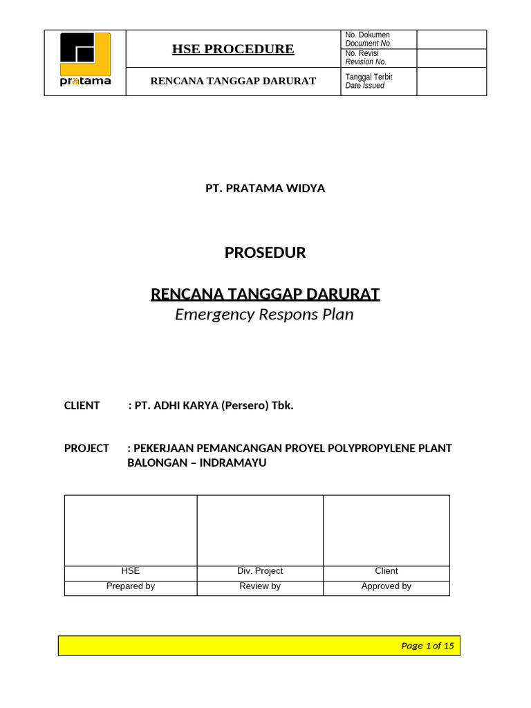 Rev. RENCANA TANGGAP DARURAT - NPK Project | PDF