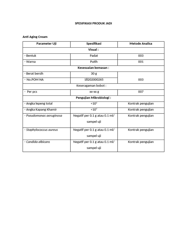 Spesifikasi Produk Kosmetik Terperinci | PDF
