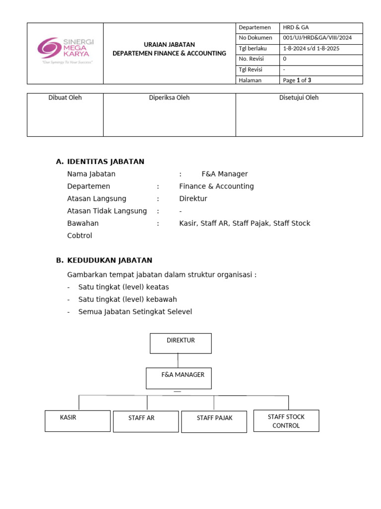 Analisa Jabatan F&A Manager | PDF