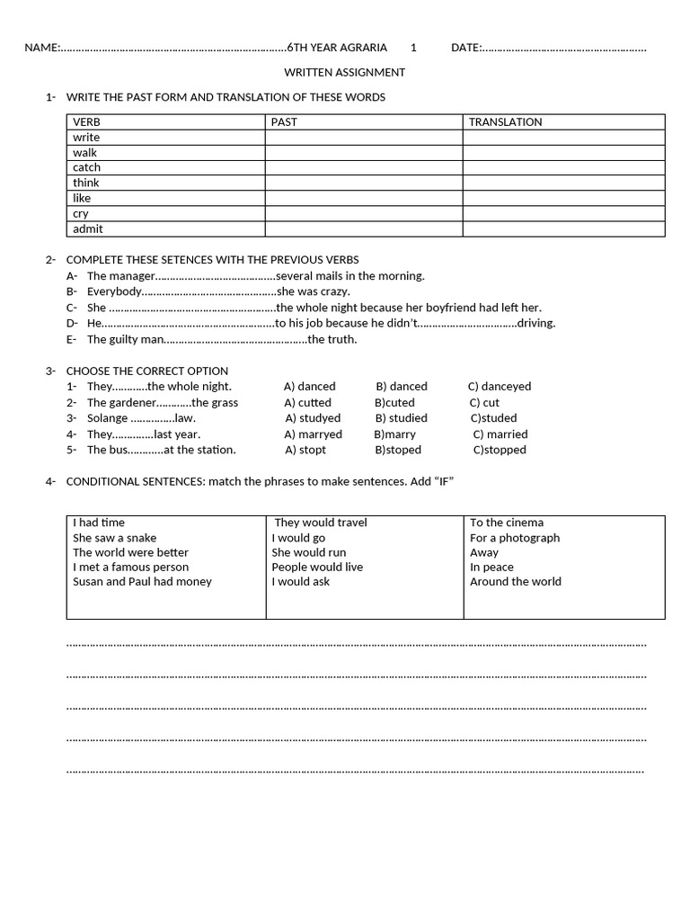 Written Assignment 6° Year | PDF | Linguistics | Grammar