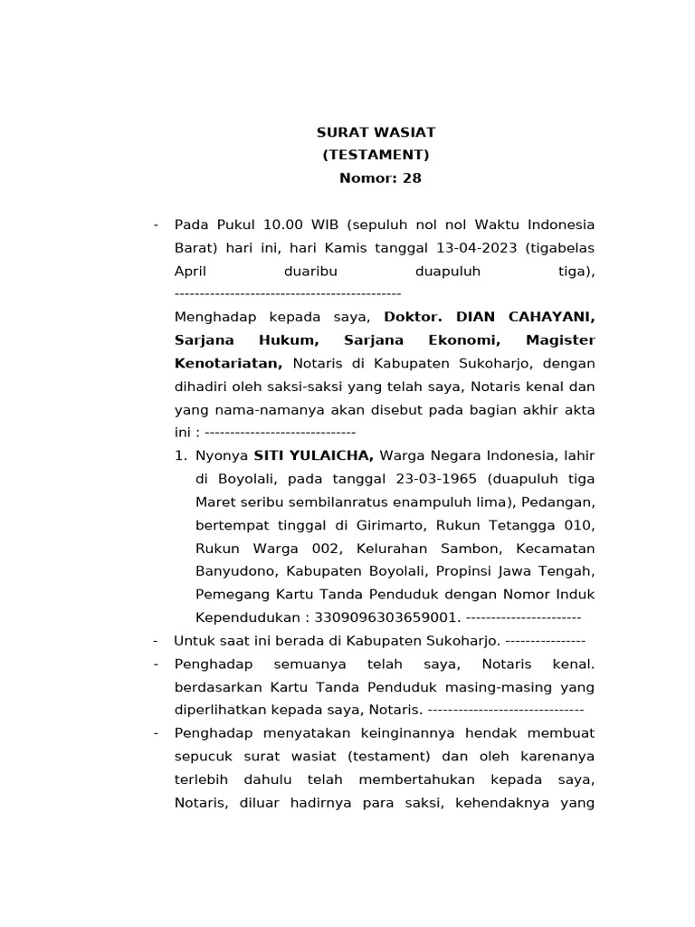 Contoh Akta Wasiat | PDF