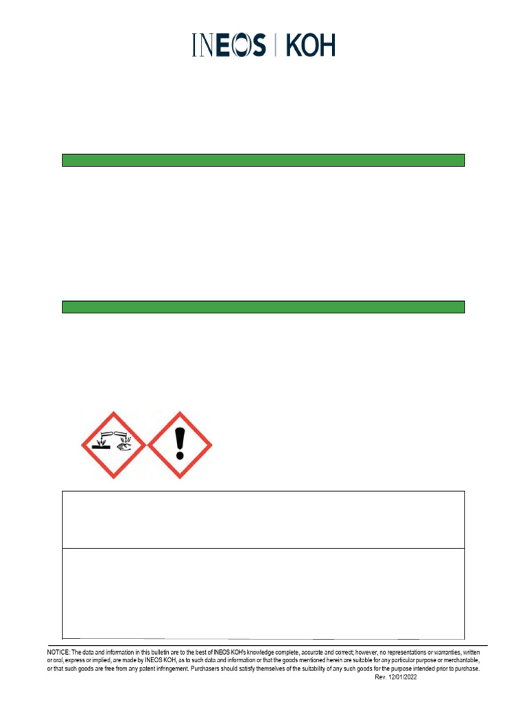 Potassium Hydroxide Safety Data Sheet | PDF | Water | Materials