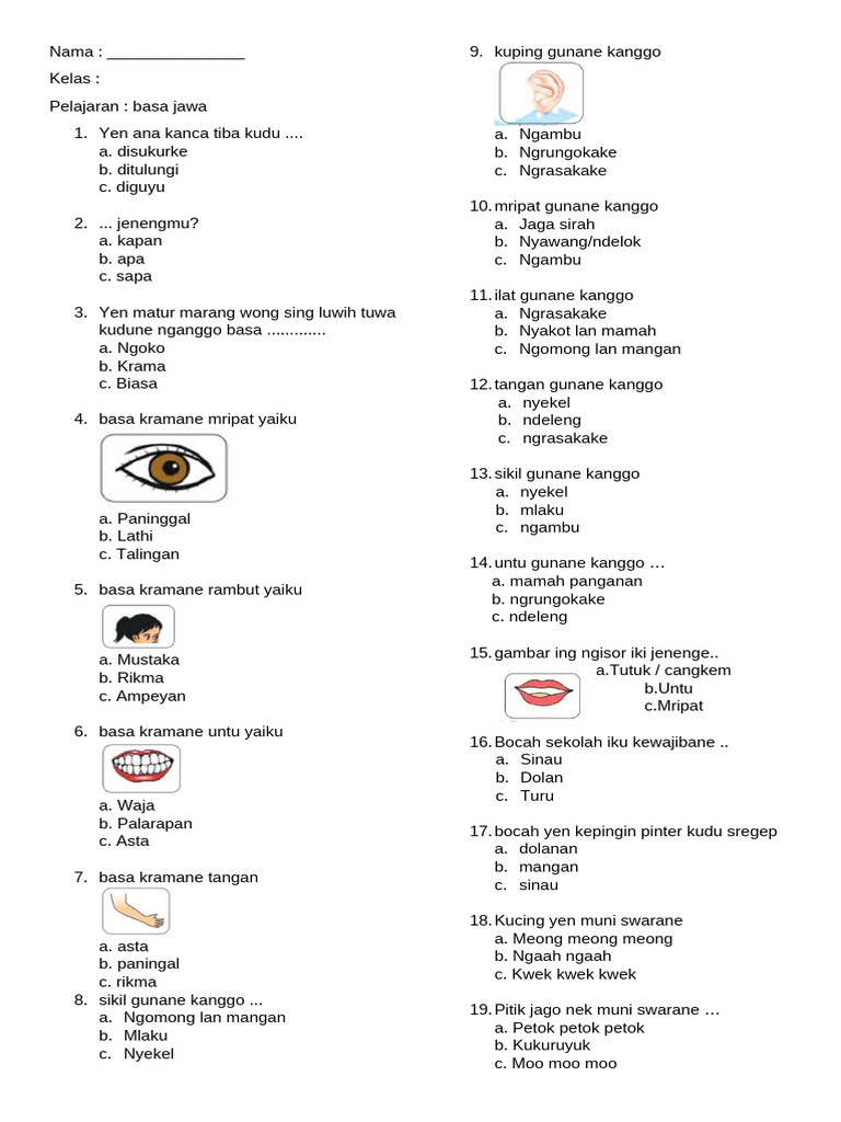 SAS BAHASA JAWA KELAS 1 | PDF
