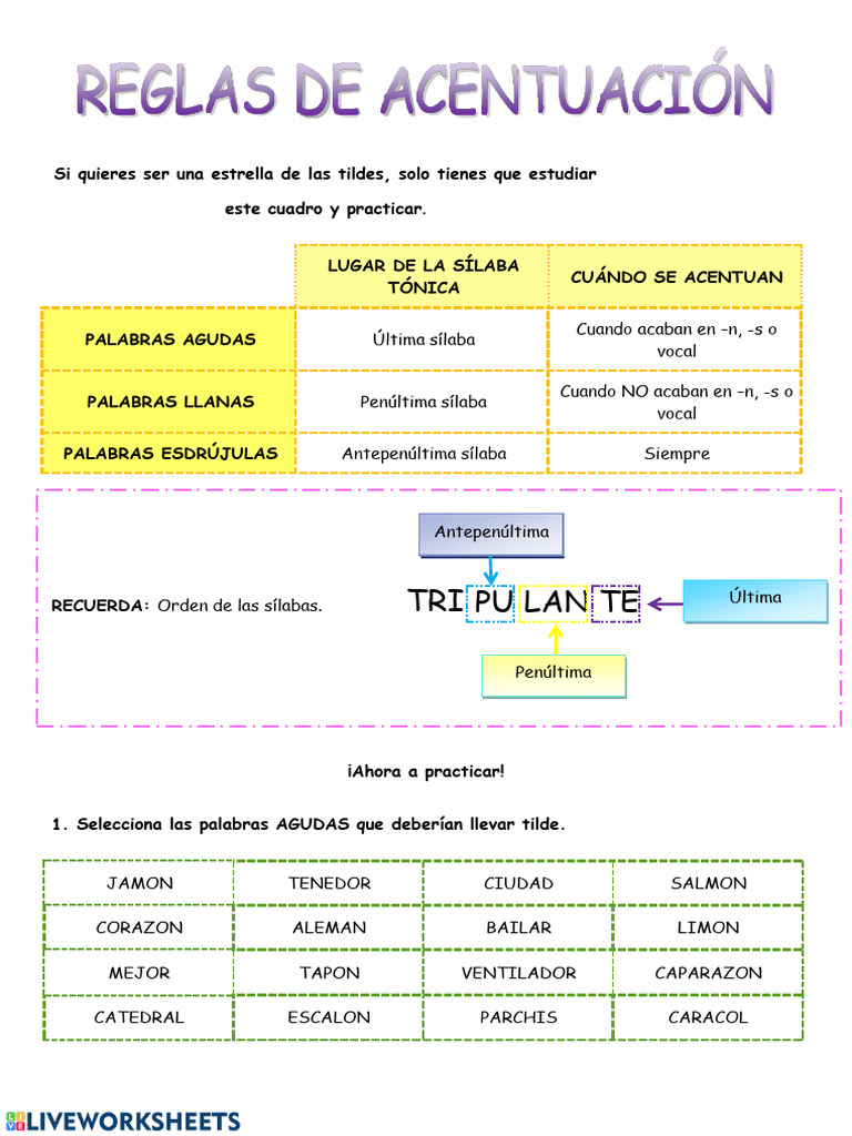 Clasificación y práctica de acentuación | PDF | Estrés (lingüística ...