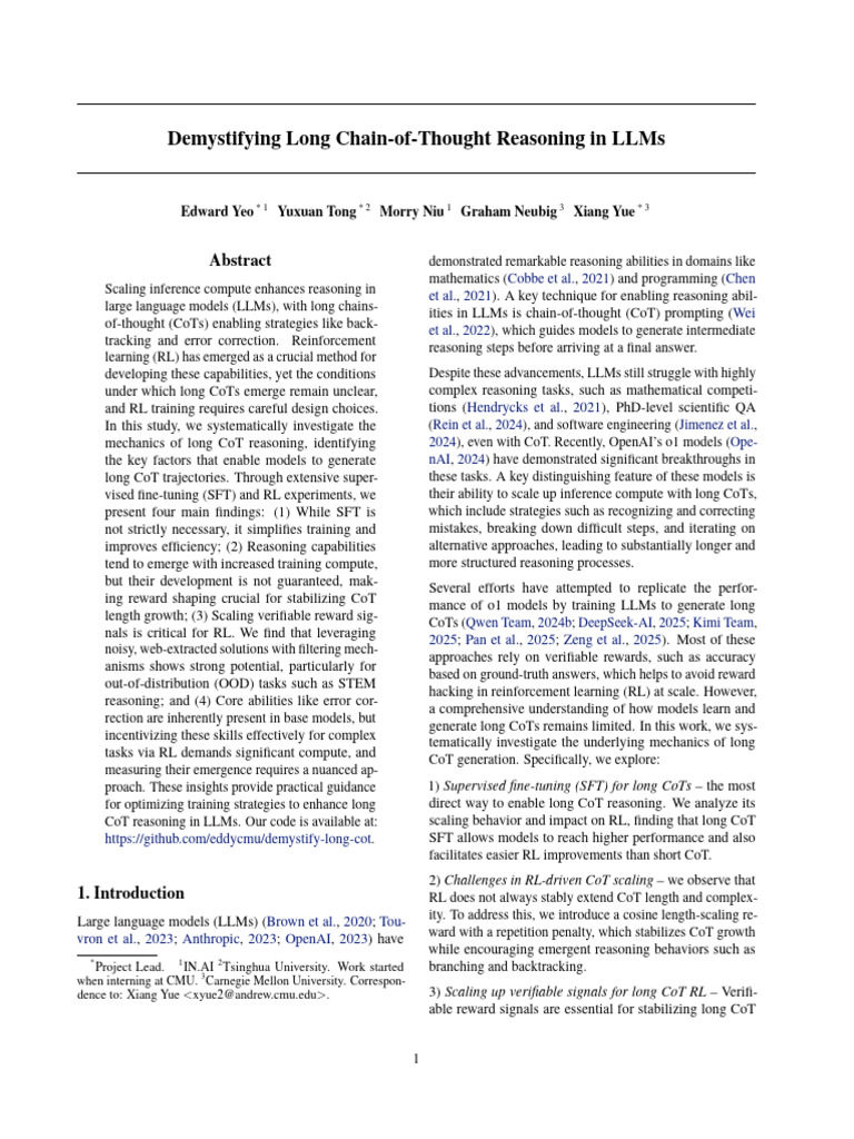 Demystifying Long Chain-of-Thought Reasoning in LLMs | PDF