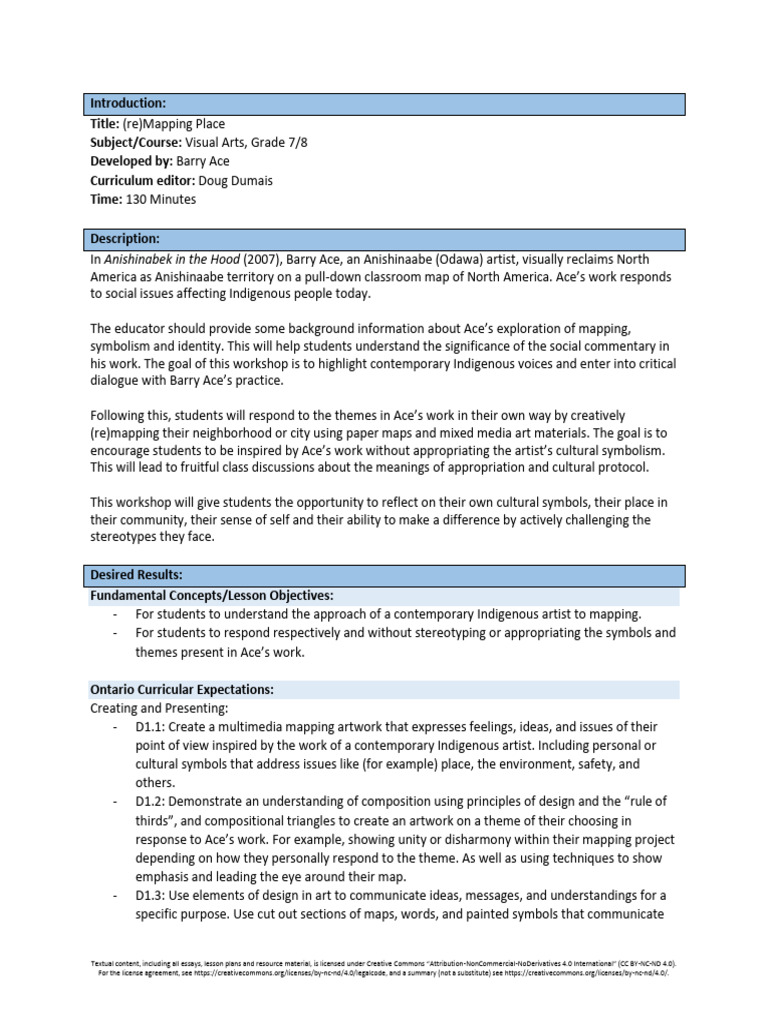 Barry Ace Lesson Plan Grades 78 | PDF | Symbols | Creative Commons