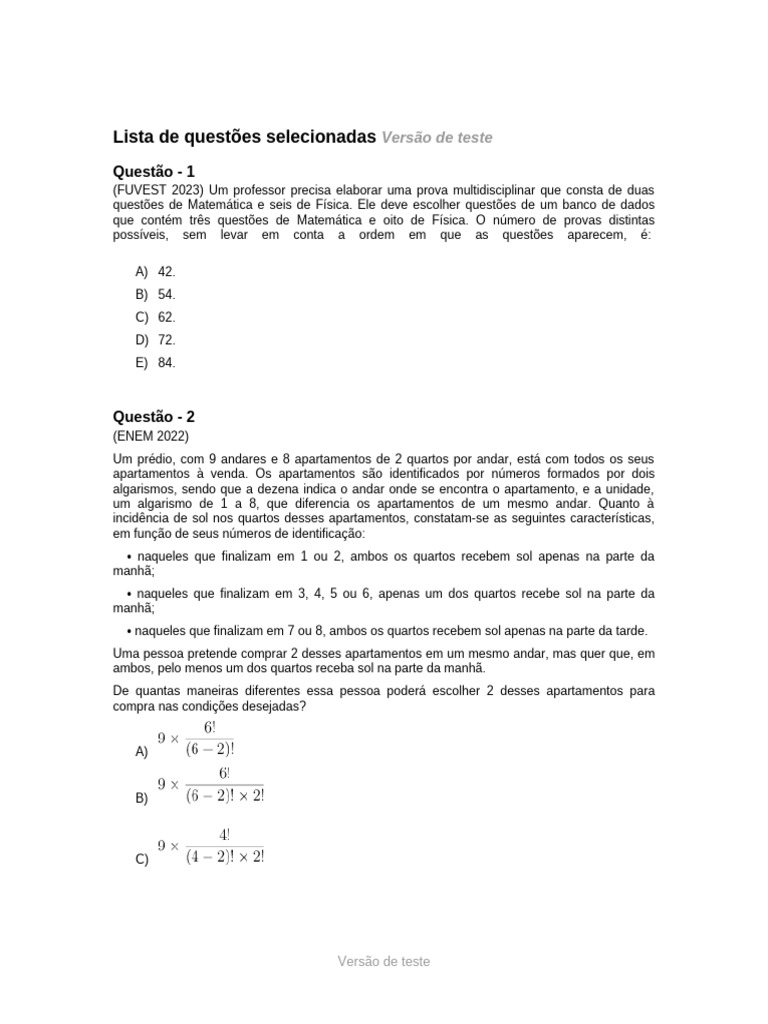 Lista Questoes Selecionadas 11-03-2025 05h35min | PDF | Apartamento