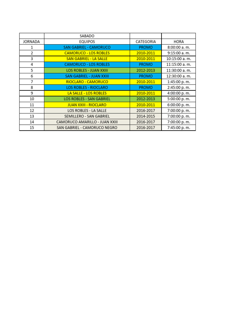 SABADO Calendario III Mundialito 2024 | PDF