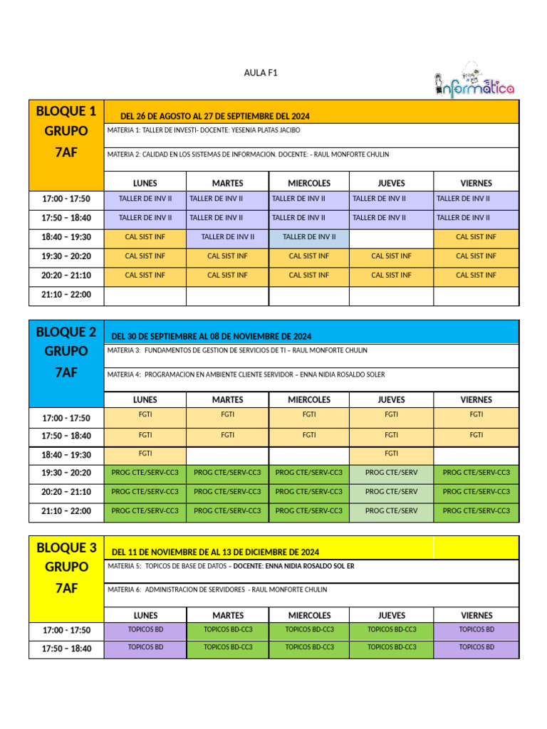 7af Horario | PDF