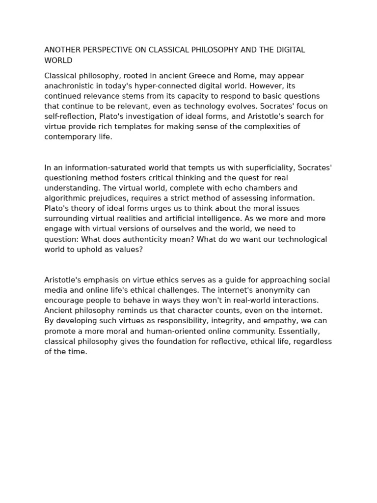 Classical Philosophy in the Digital Age | PDF