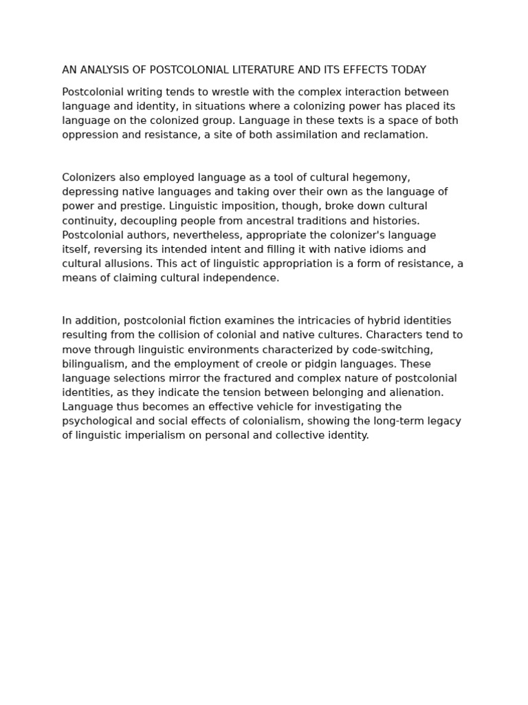 Language and Identity in Postcolonialism | PDF