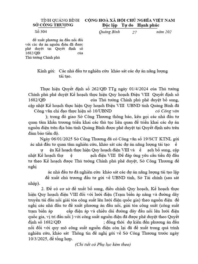 2. CV Gui Cac Nha Dau Tu Cap Nhat TBA Va Luoi Dien Dau Noi DA Nguon ...