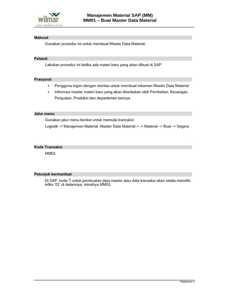 ISPI - RL - UMG - MM - MM01-Create Material Master - V1.0 | PDF