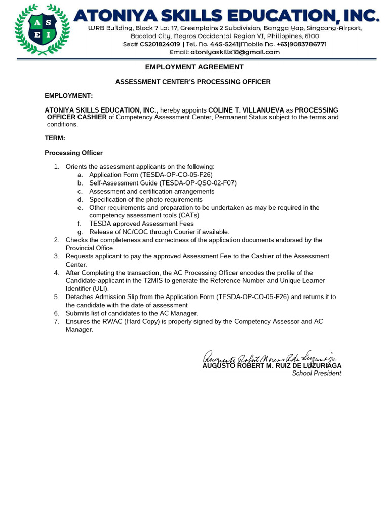 Ac Processing Officer (Coline) | PDF