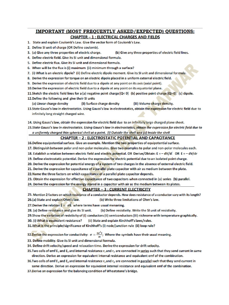 Physics Important Questions | PDF