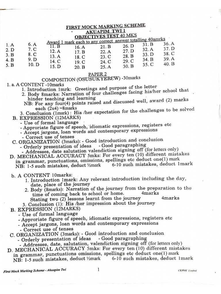 Mock 1 Marking Scheme 2024 - 25 | PDF