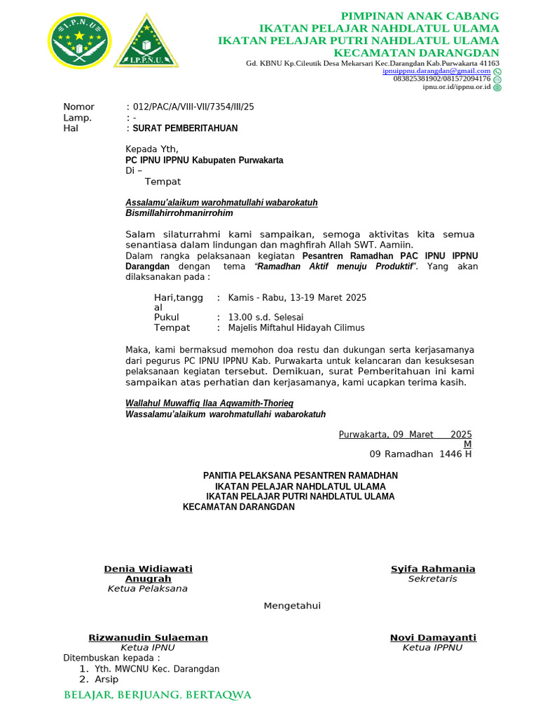013 - SURAT PEMBERITAHUAN PESANTREN RAMADHAN CILIMUS | PDF