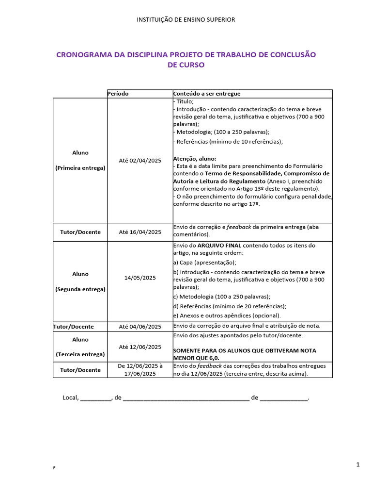2 - Cronograma PTCC Educa o F Sica | PDF