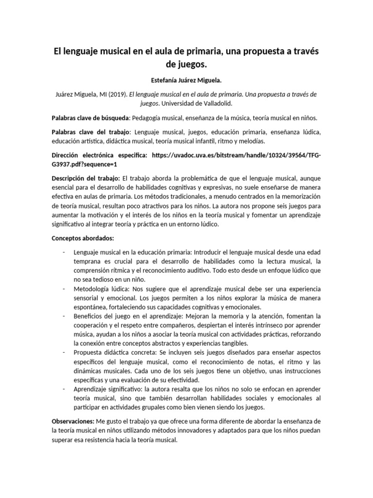 El Lenguaje Musical en El Aula de Primaria | PDF | Aprendizaje | Enseñando