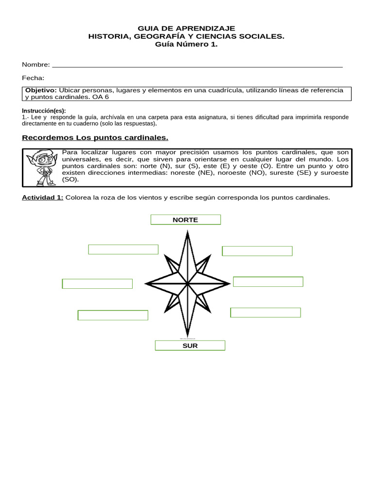 Puntos Cardinales para Colorear y Ubicar | PDF | Navegación