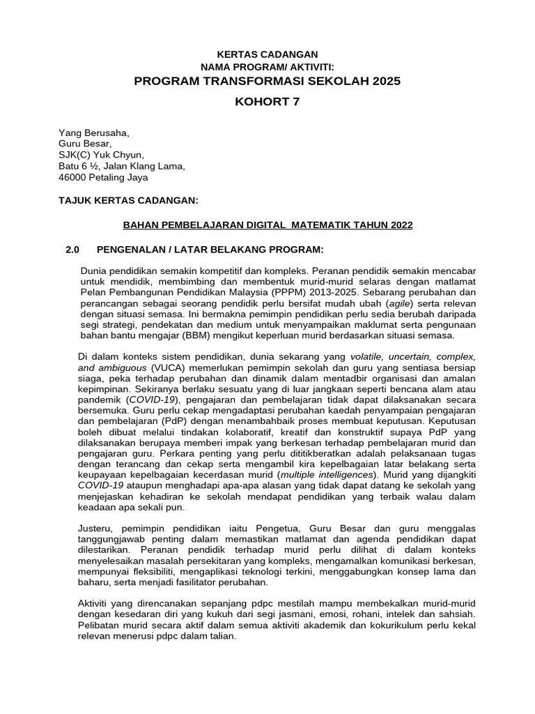 Contoh Kertas Kerja - TS25 | PDF