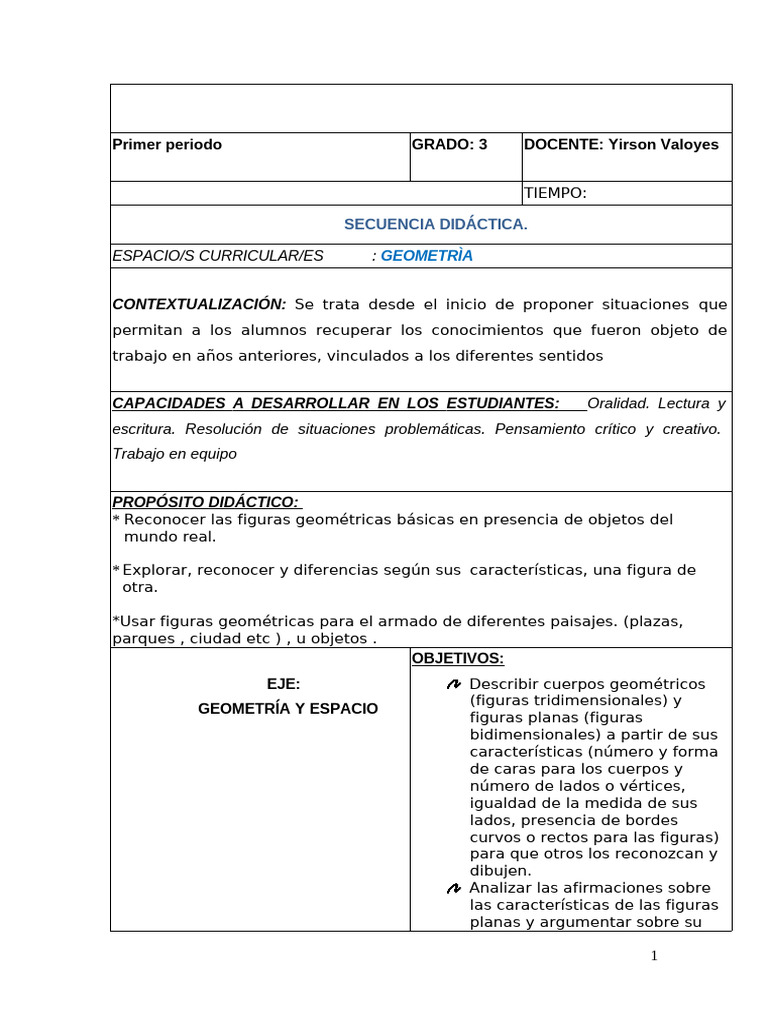 Secuencia Didactica Geometria Grado Tercero | PDF | Geometría | Triángulo