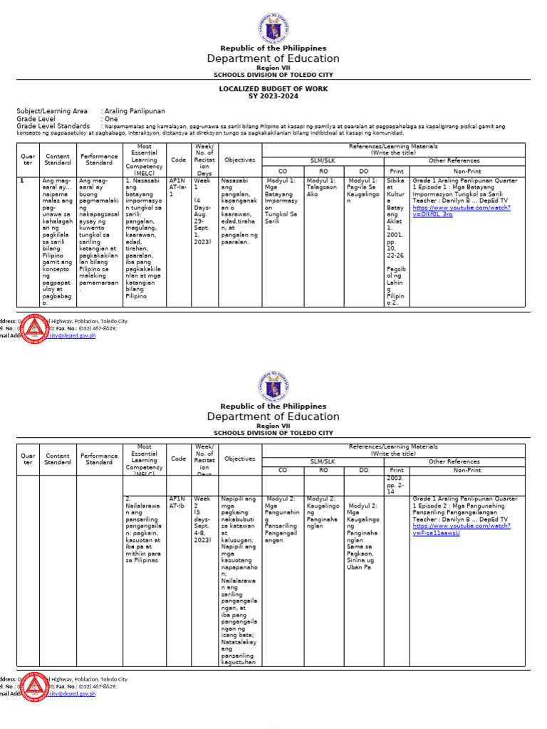 Updated BOW AP1 6 Q1 SY 2023 2024 | PDF