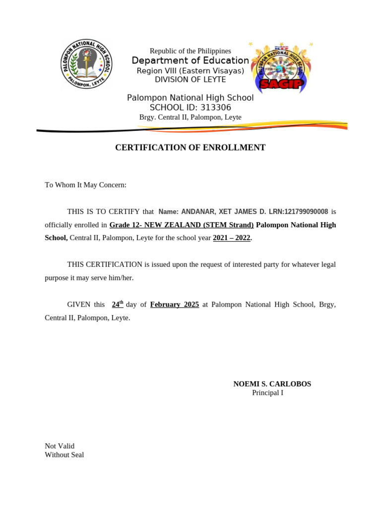 4ps Certification of Enrollment | PDF