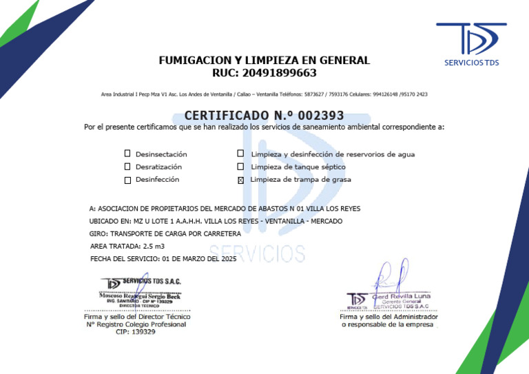 Certificado - Mercado Villa Los Reyes TGR | PDF